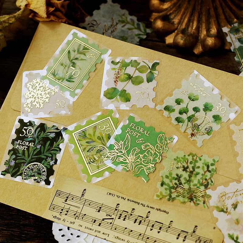 Botanical Plants Washi Sticker Flake BGM Green, Monstera, Leaves, Gold ...