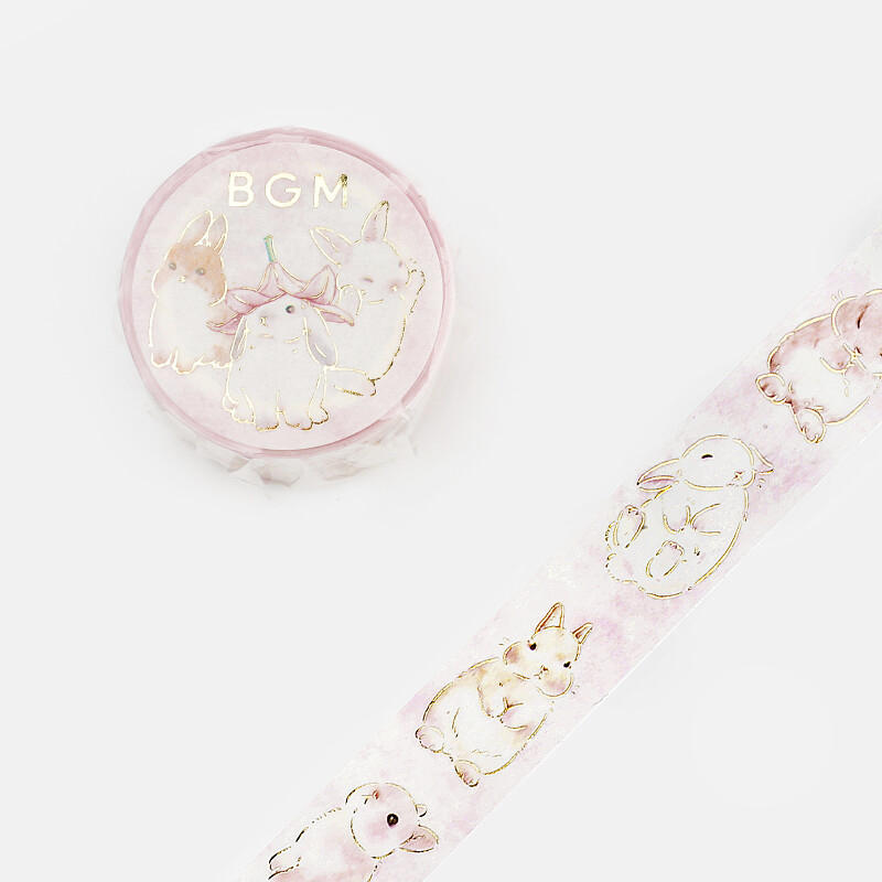 Bunny Rabbit Washi Tape BGM Cute Poses Masking Tape Gold Foil Accent ...