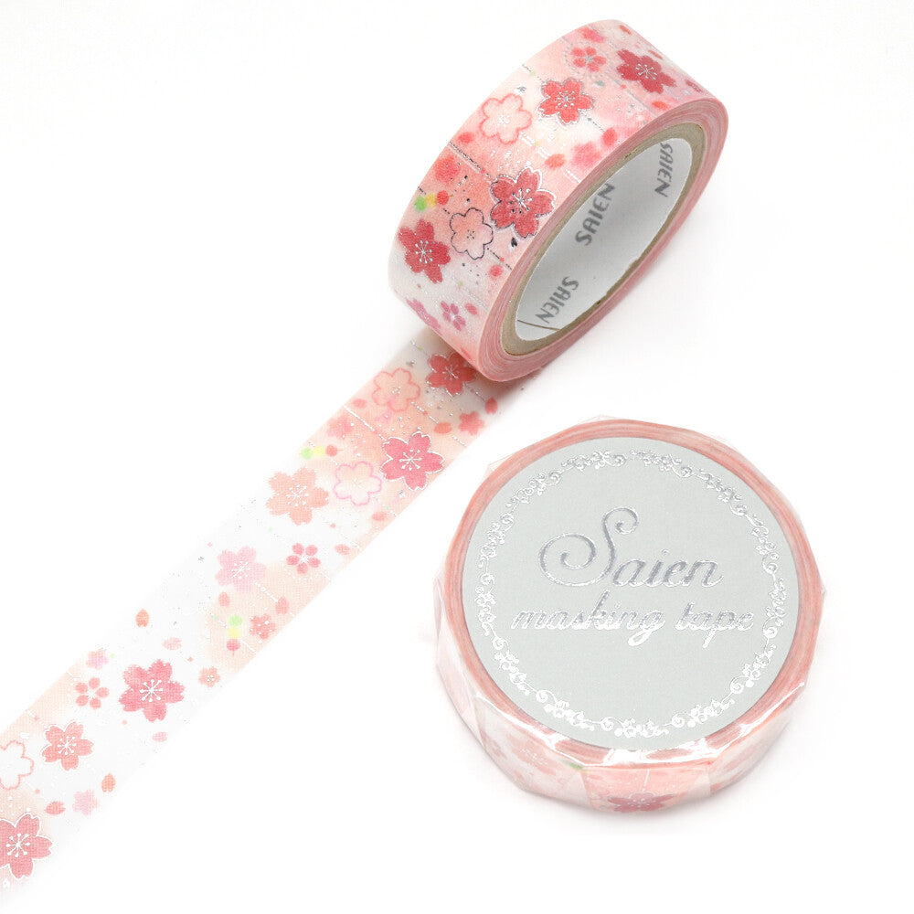 Saien Cherry Blossom Washi Tape Pink Sakura Silver Foil GILDED Japanes ...