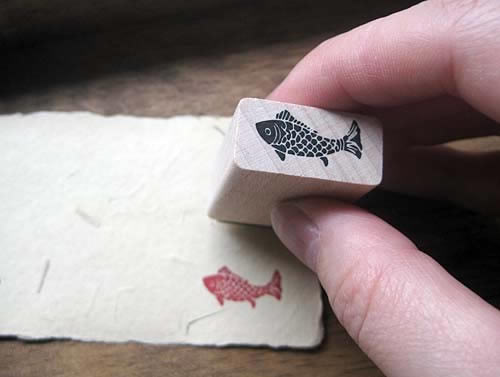Koi Fish Rubber Stamp for Crafting Stamping - Wood Mounted - Small ...
