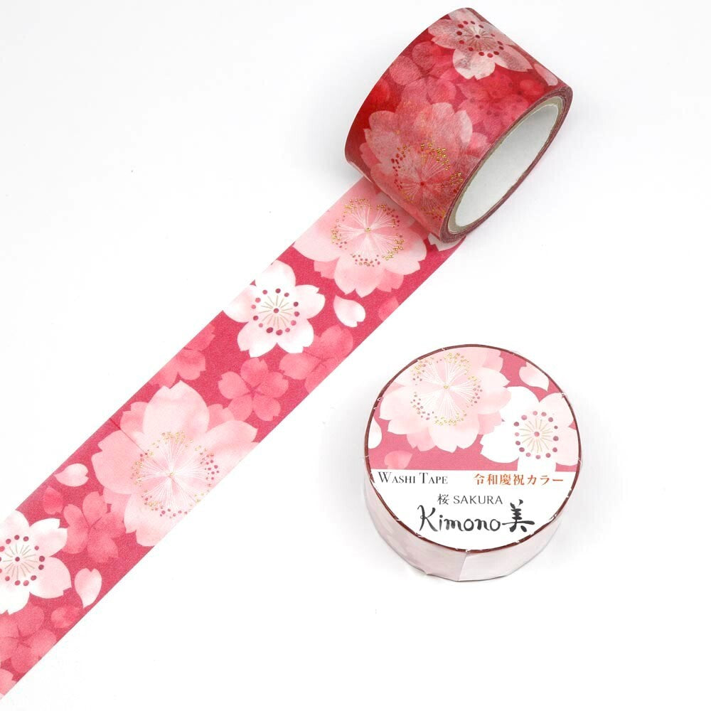 Wide Reiwa Pink Sakura Kimono Washi Tape - Celebrate Color * (last one ...